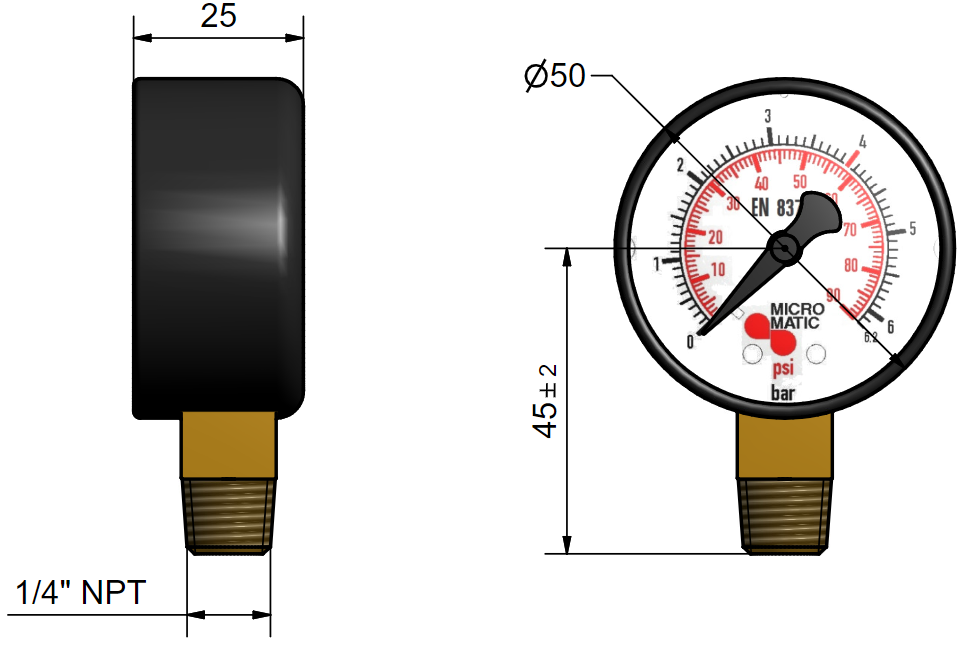Manomètre CO2/NO2 pour pression de débit | Tapompe.com